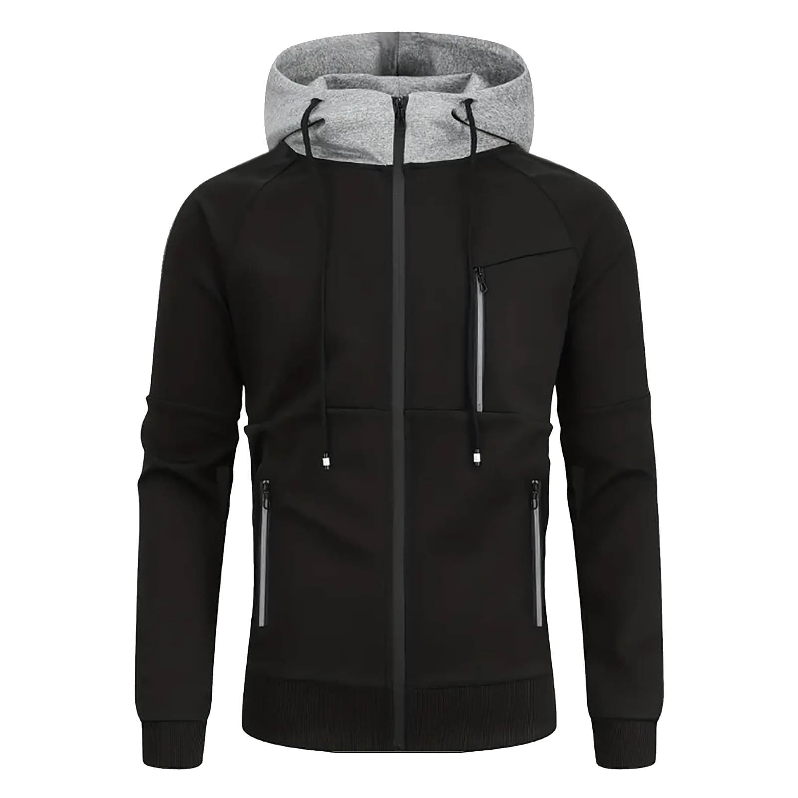 Black Mens Lounge Zip Up Long Sleeve Hoods Outfit Sweatshirt for Mens ...