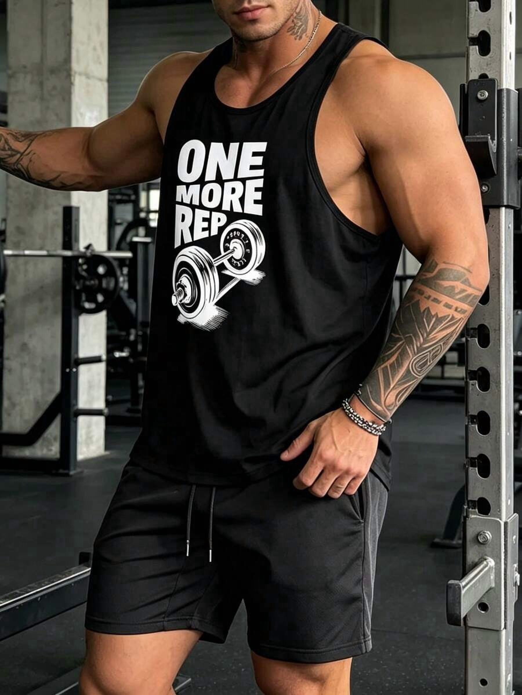 Black Mens One More Rep Graphic Muscle Tank Top For Gym Workouts And ...