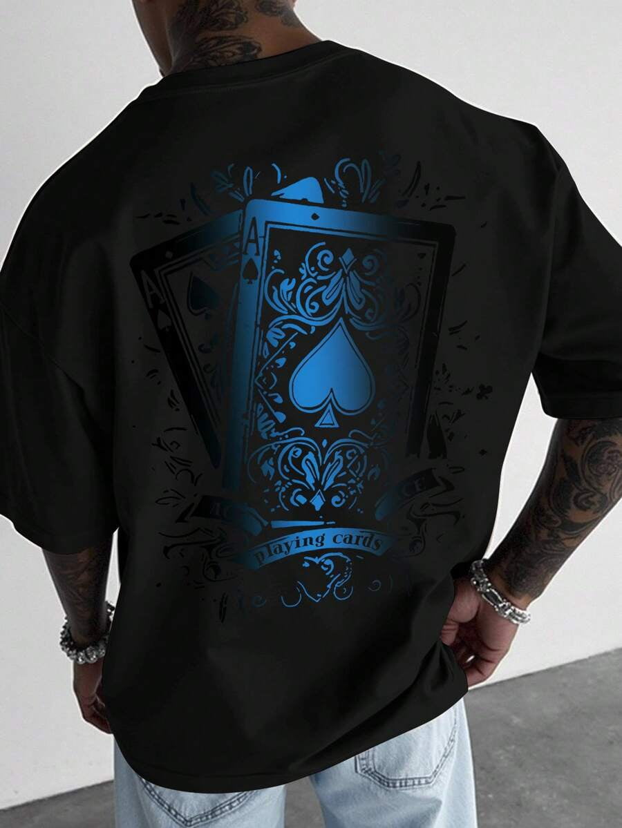 Black Mens Oversized Retro Ace Of Spades Playing Card Graphic T-Shirt ...