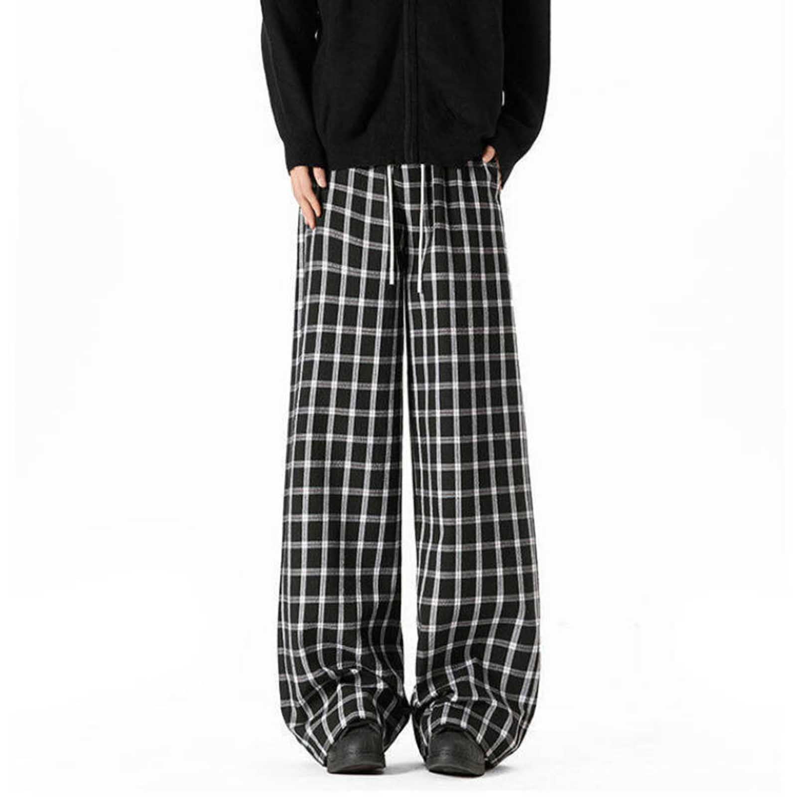 Black Mens Pants Loose Fit Pants for Mens Casual Victorian Plaid Flare ...