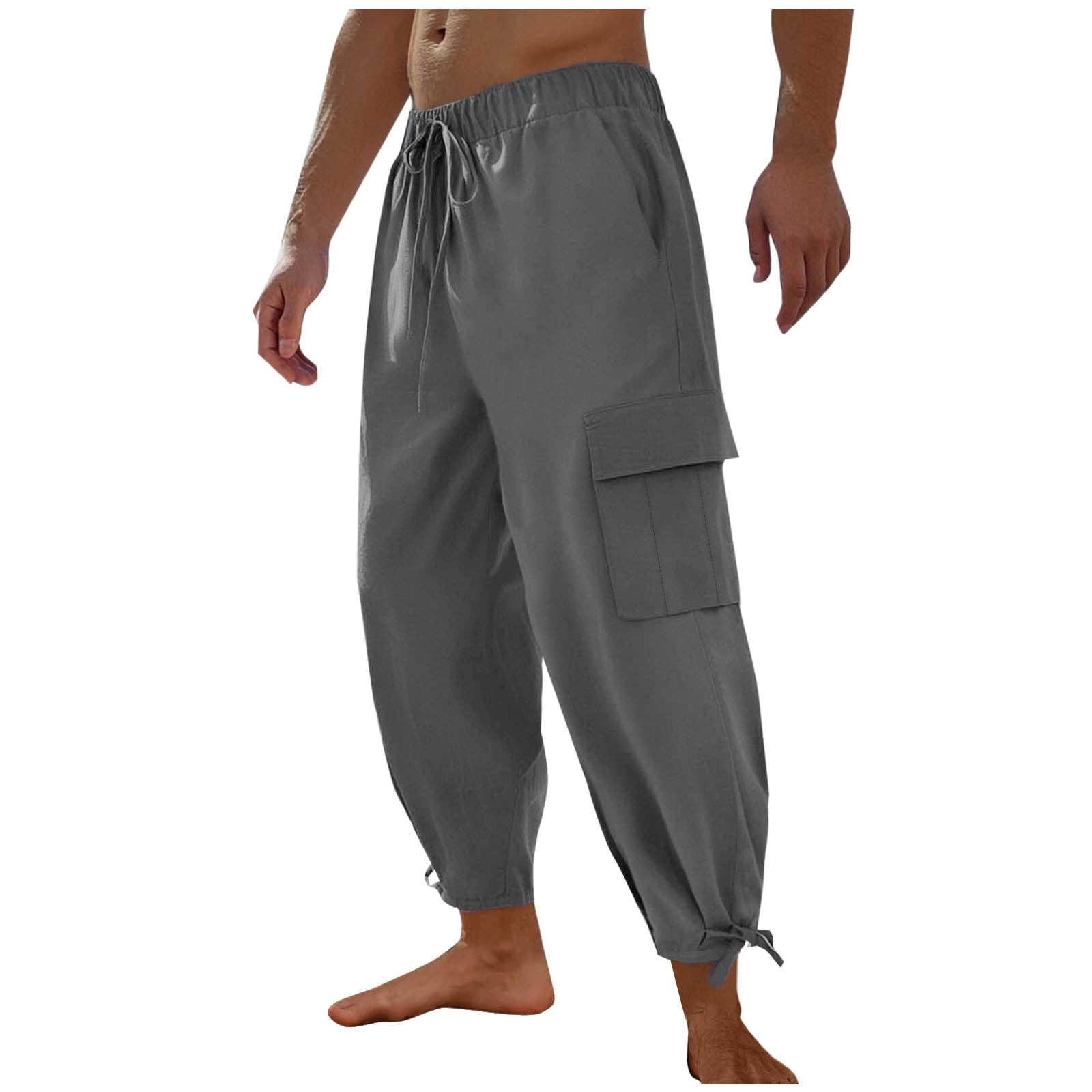 Black Mens Pleated Paperbag Straight Leg Elastic Waist Basic Long Leg ...