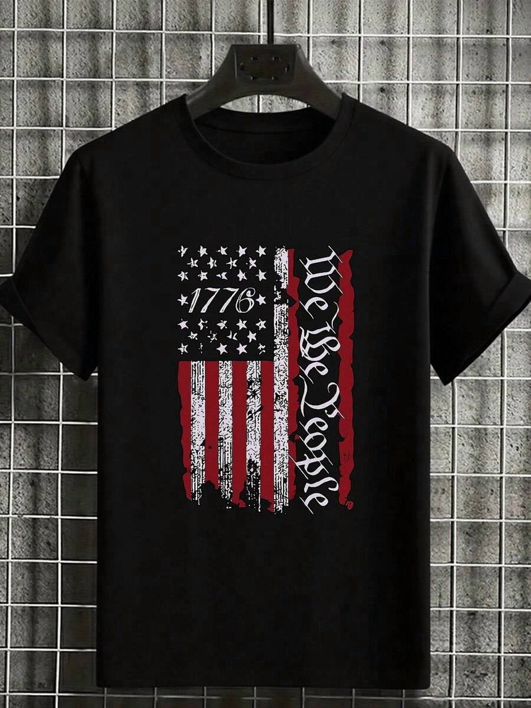 Black Mens Plus Size Graphic T-Shirt With 1776 And We The People ...