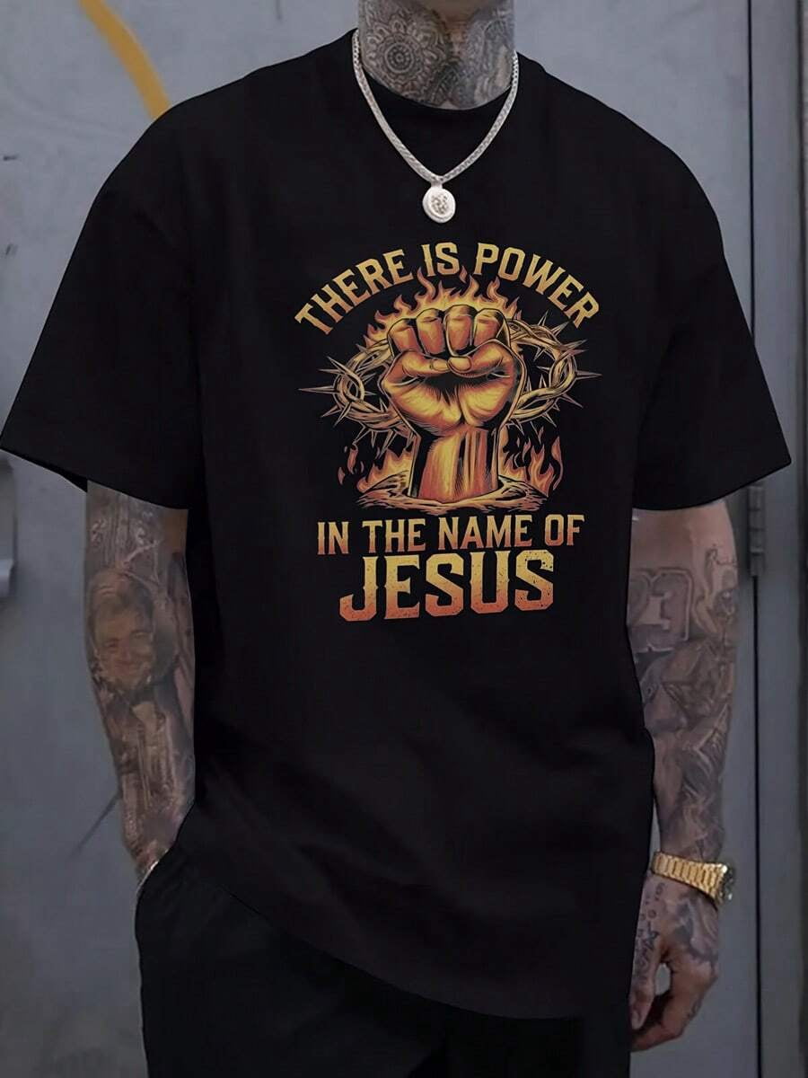 Black Mens Religious Christian T-Shirt With Fist And Crown Of Thorns ...