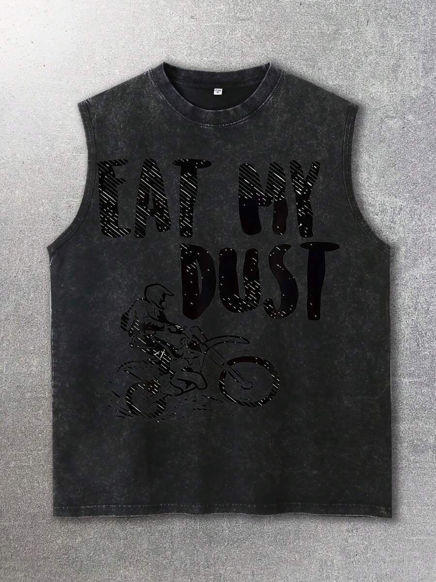 Black Mens Sleeveless Vest With Eat My Dust Motorcycle Graphic Print ...