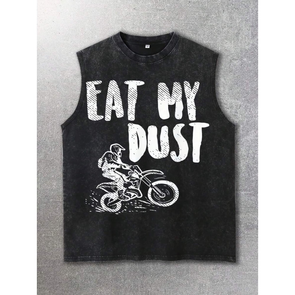 Black Mens Sleeveless Vest With Eat My Dust Motorcycle Graphic Print ...