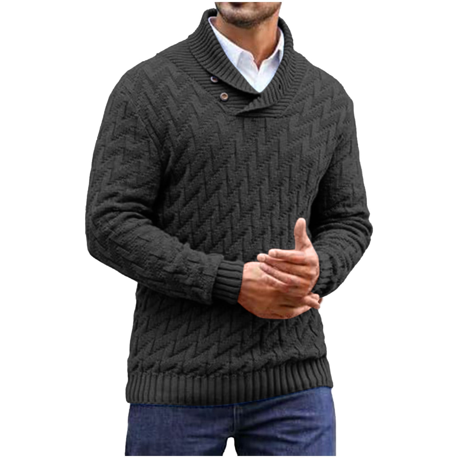 Black Mens Slim Tunic Collared Turtleneck Mock Neck Sweater for Man ...