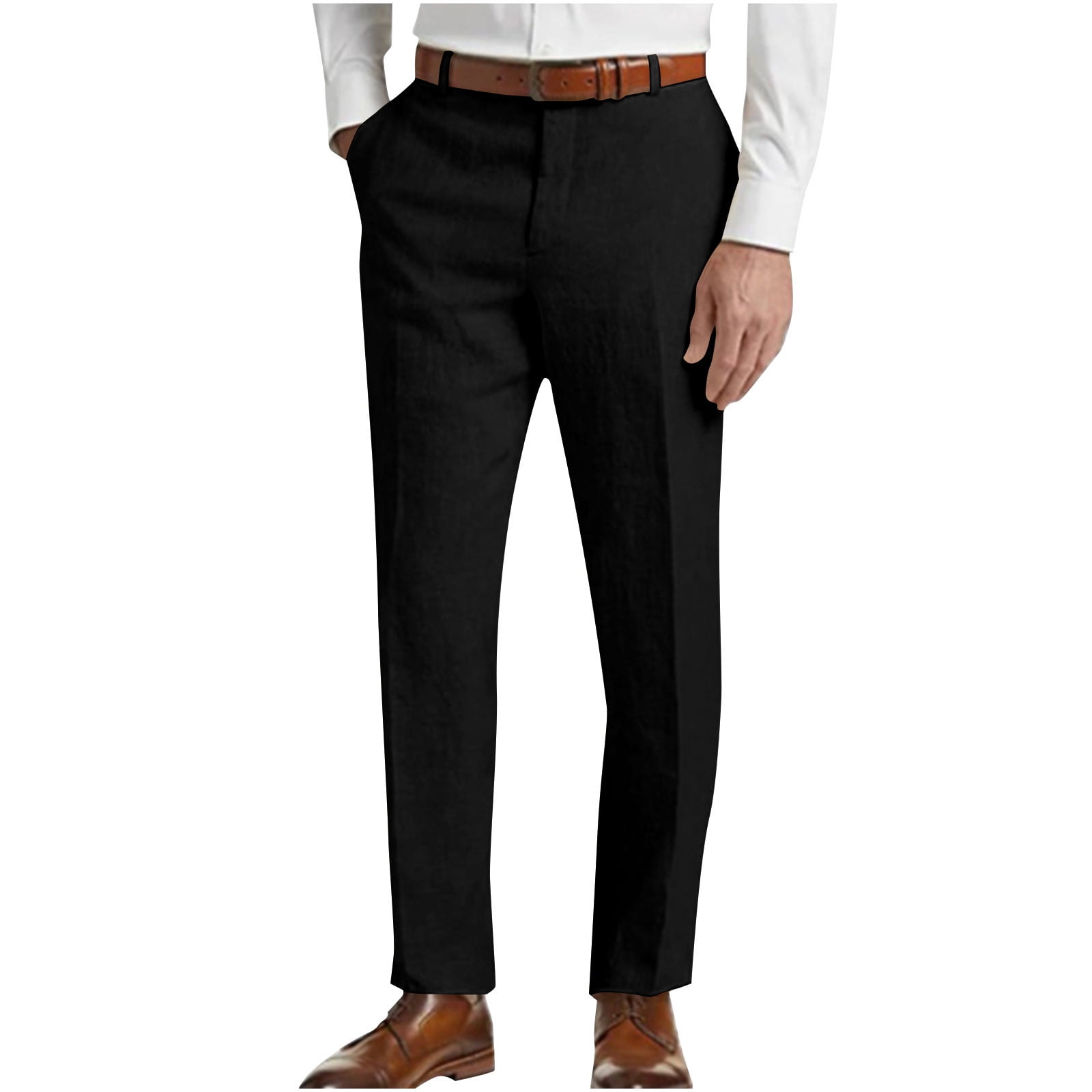 Black Mens Straight Leg Elastic Waist Basic Long Leg Trousers Pants ...