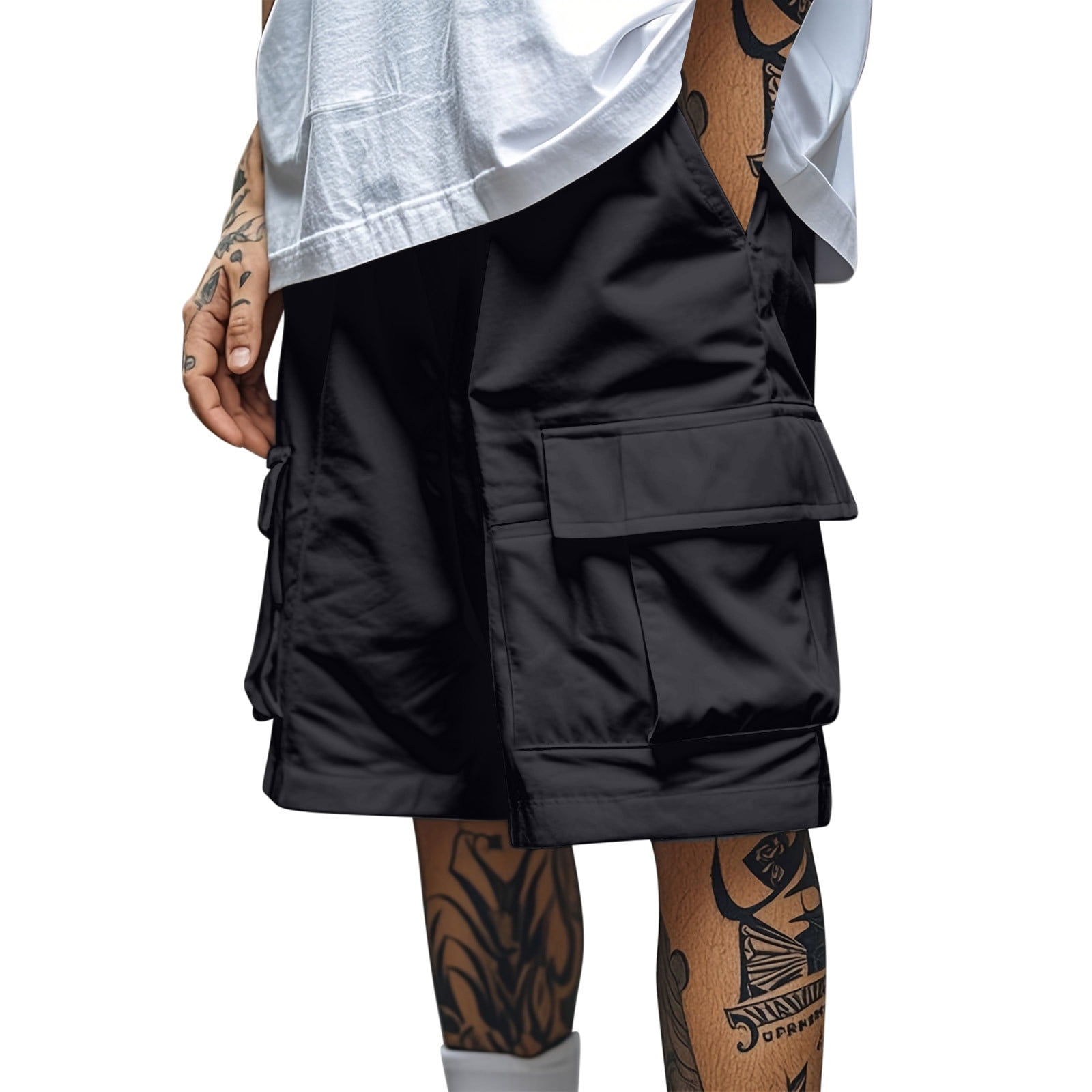 Black Mens Straight Leg Plain Pants Shorts for Mens Wild Cargo Brunch ...