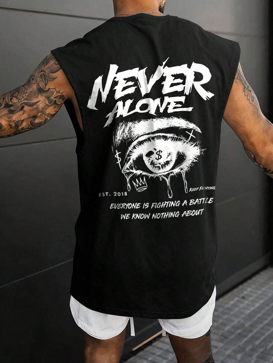 Black Mens Streetwear Sleeveless Tank Top With Graphic Eye Dollar Sign ...