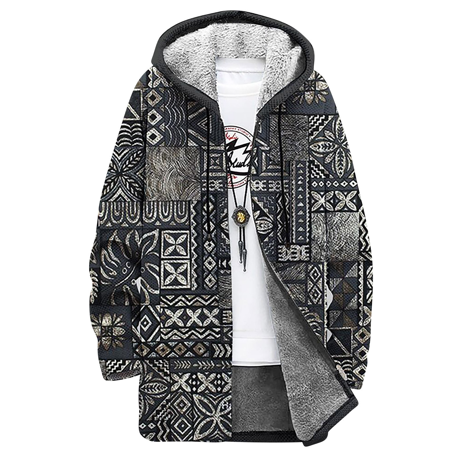 Black Mens Thermal Thick with Hood Basic Long Hoods Outfit for Man ...