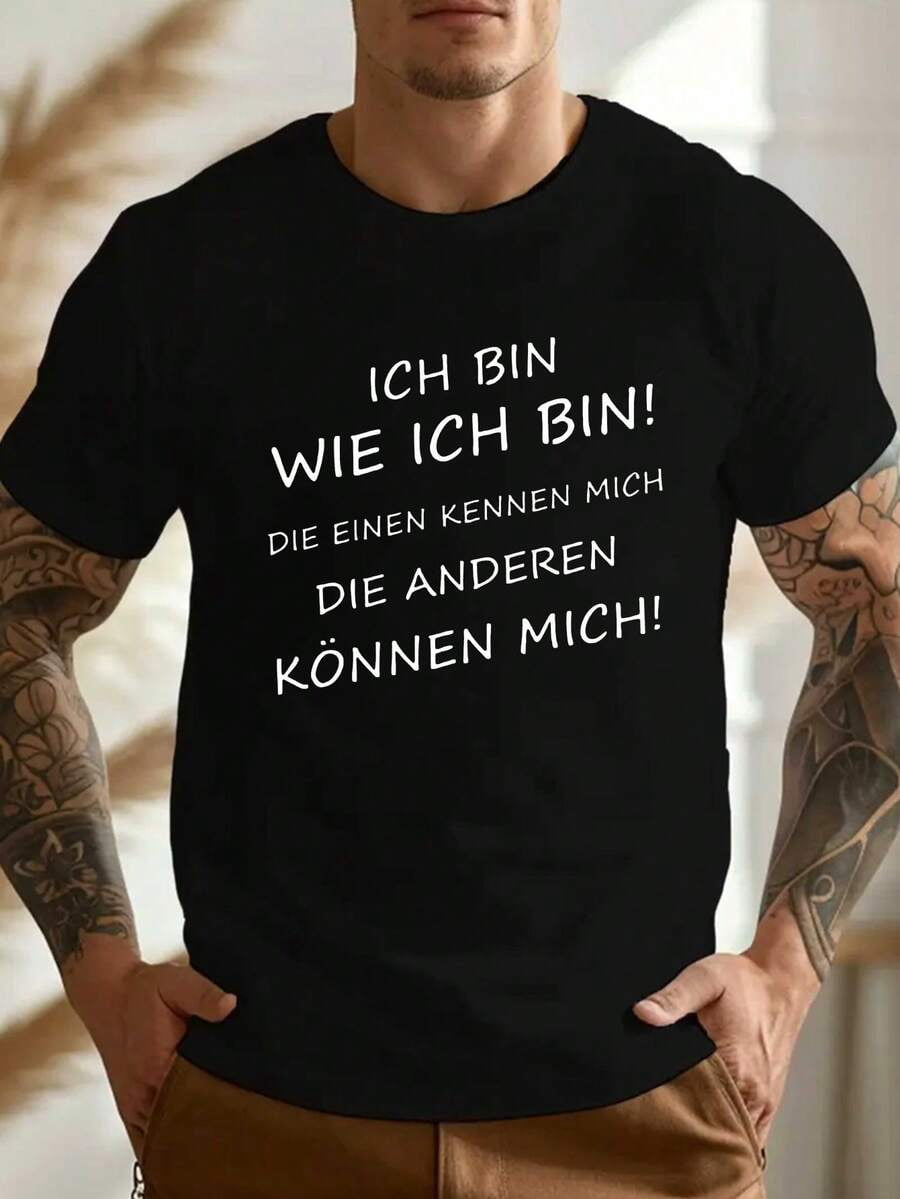 Black Mens Unisex Loose-Fit Cotton T-Shirt With German Text Graphic ...