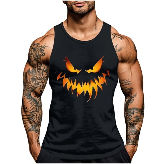 Black Mens Vests Skeleton Graphic Tops Vest for Mens Crewneck Work Out ...