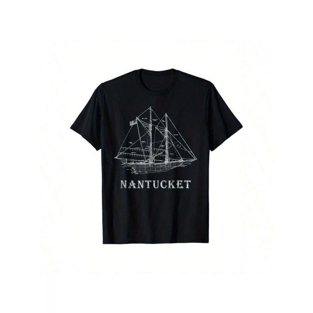 Black Mens Vintage Nautical Sailboat Blueprint T-Shirt - Crew Neck ...