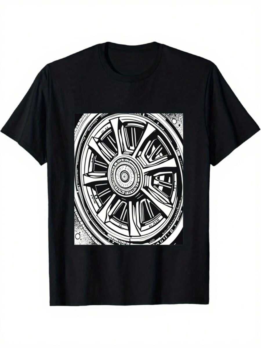 Black Mens & Womens Vintage Car Wheel Graphic T-Shirt - 100% Cotton ...
