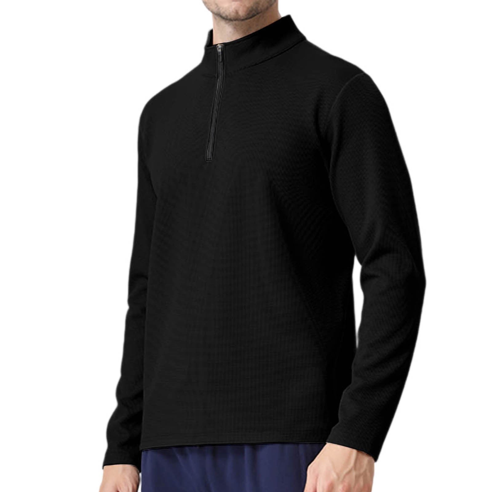 Black Mens Workout Gym Fishing Casual Running Going Out Half Zip Up T ...