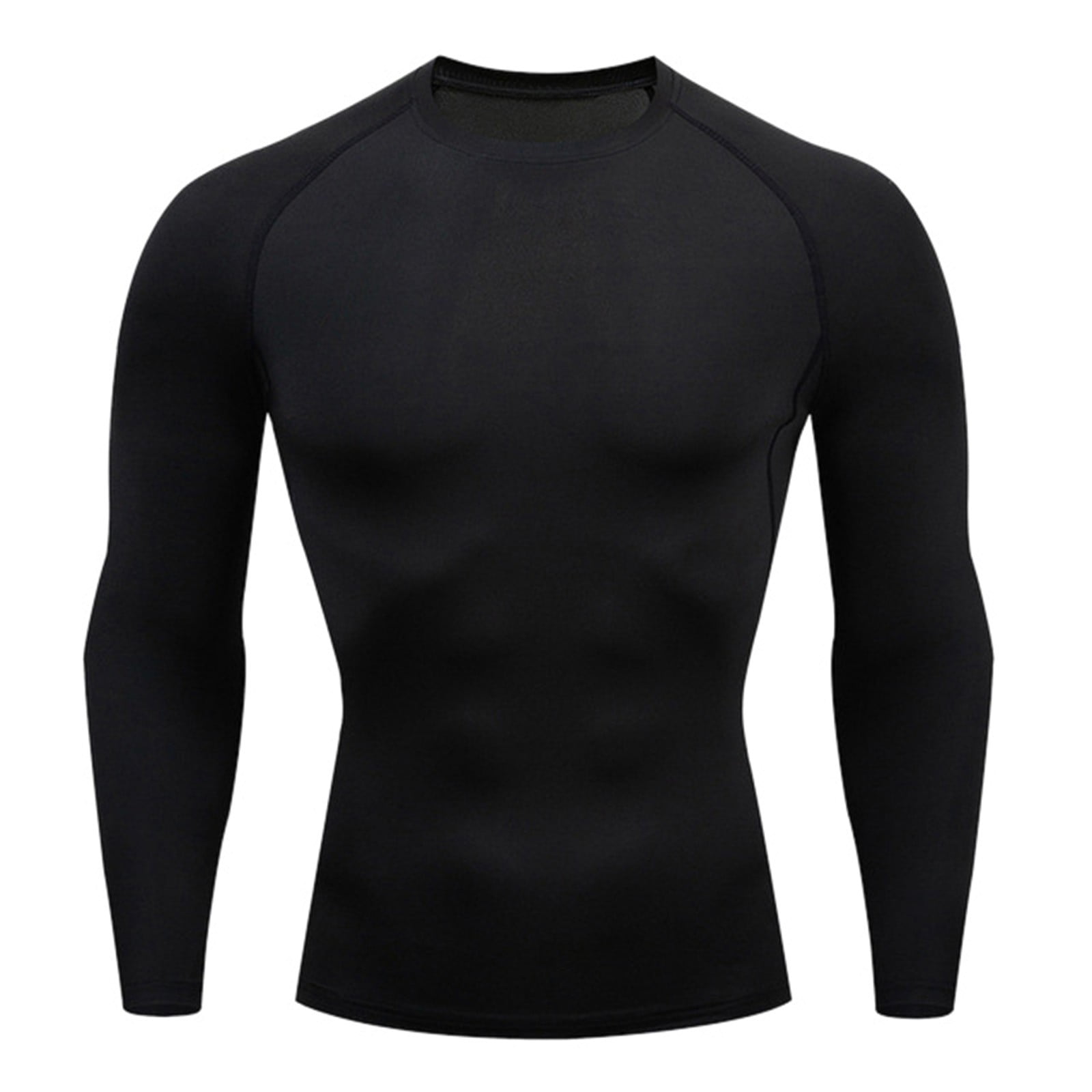 Black Mens Workout Shirts Fitness Long Sleeve Running Sports Thermal ...