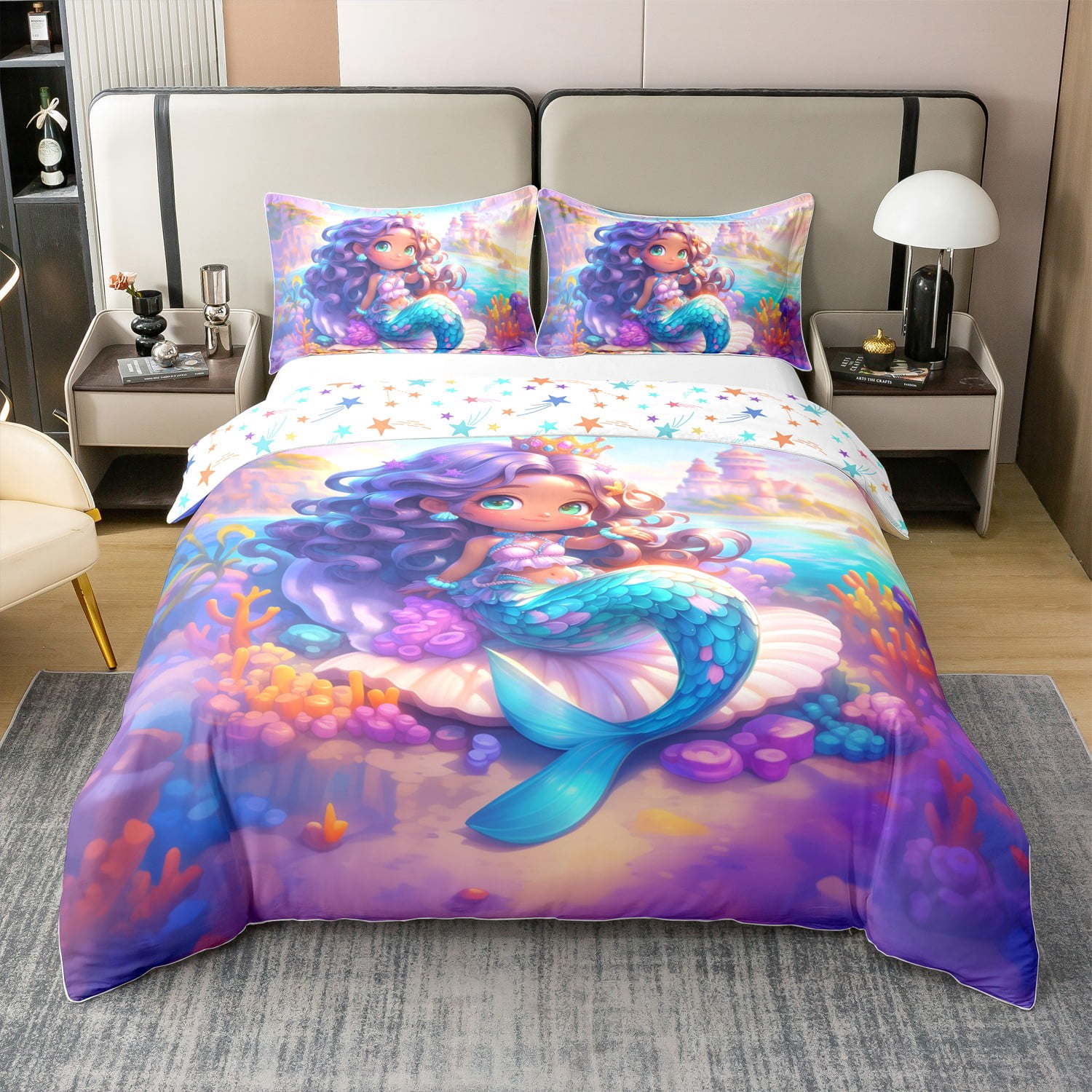 Black Mermaid 100% Natural Cotton Duvet Cover Set (No Comforter) King ...