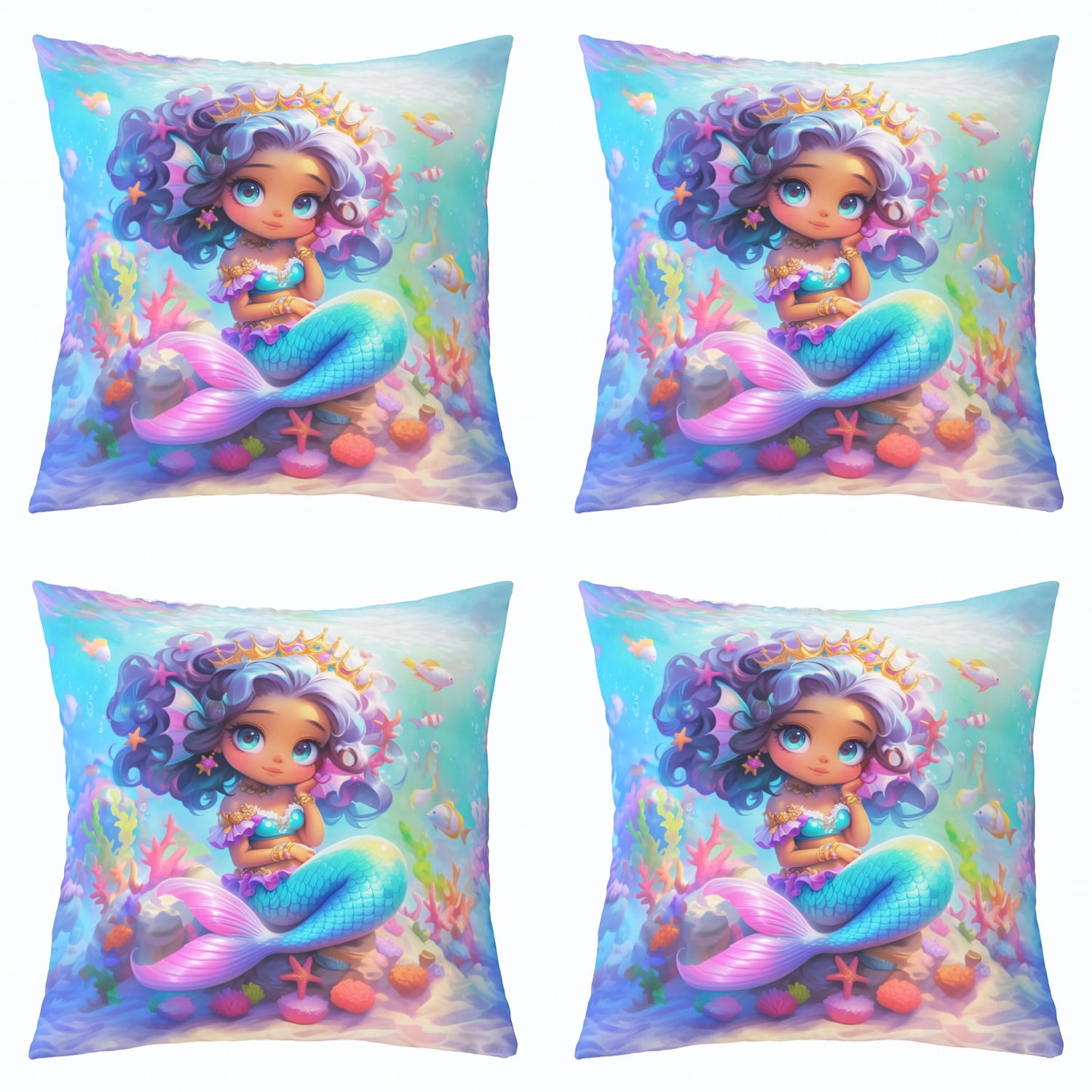 Black Mermaid Pillow Cover,Magical Sea Life Fairy Tale Decorative ...