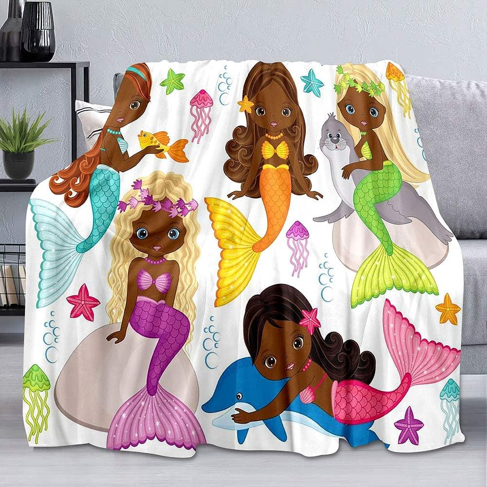 Black Mermaid Throw Blanket, African American Black Girl Magic Colorful ...
