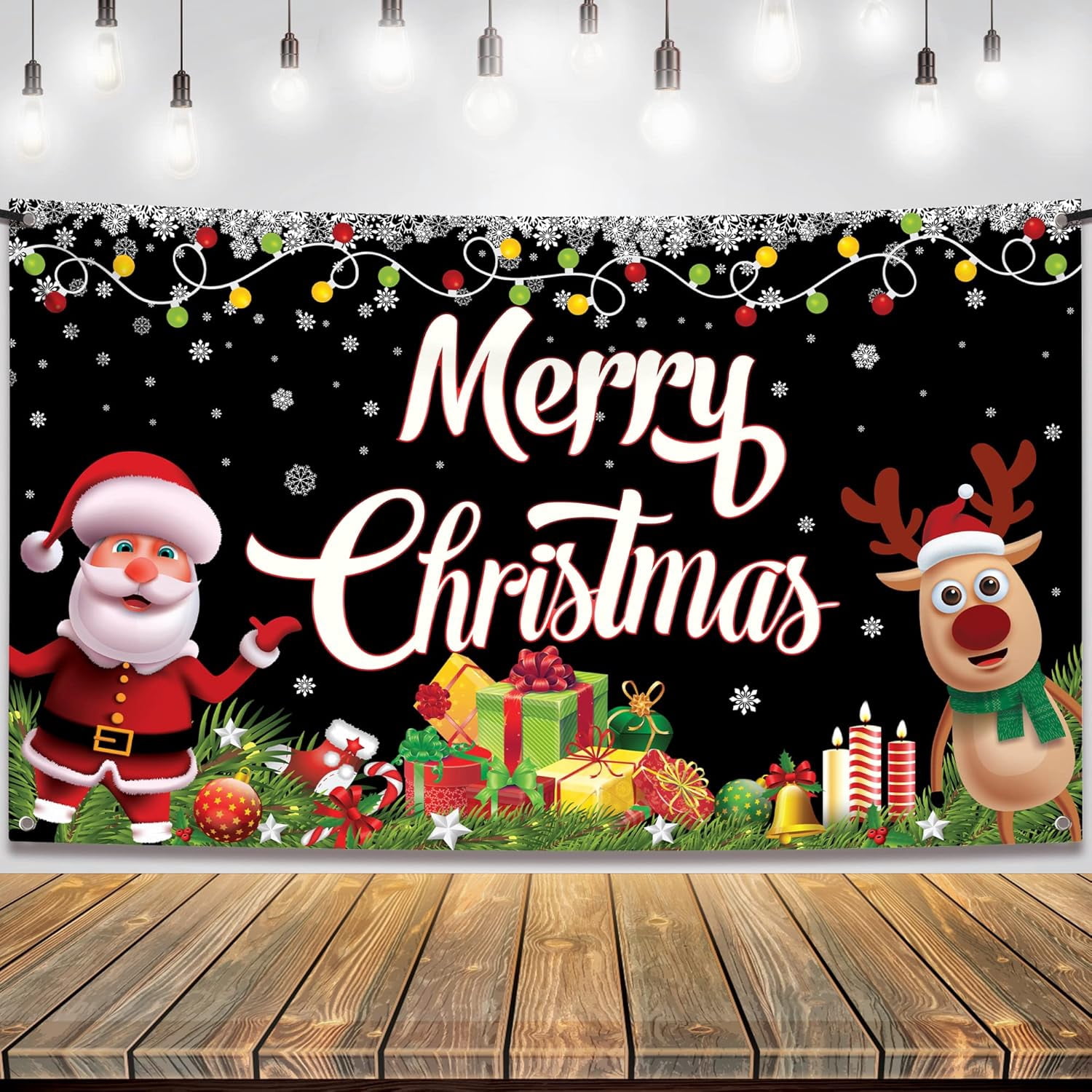 Black Merry Christmas Banner, Christmas Decorations Banner, Christmas ...