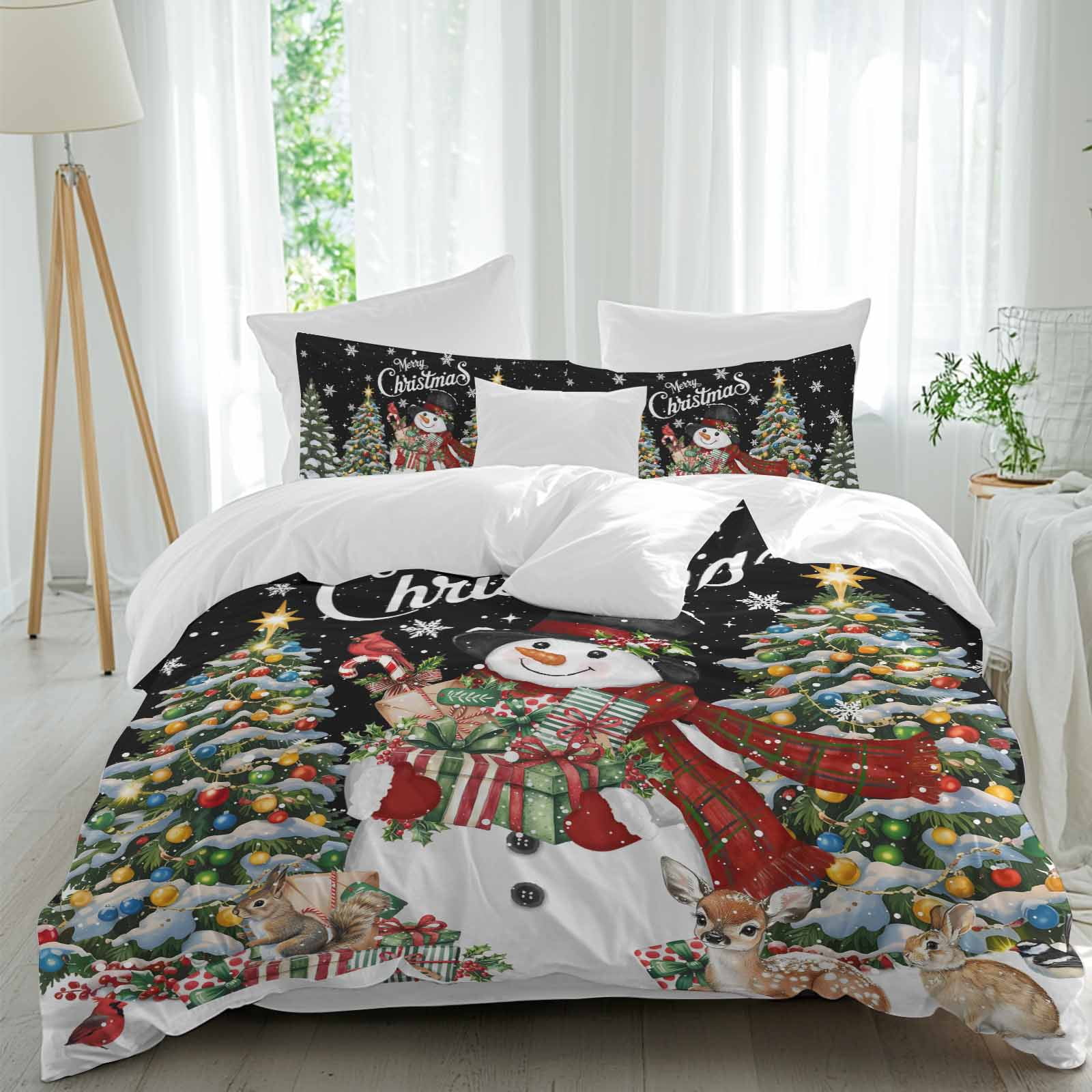 Black Merry Christmas Snowman Comforter Set California King Size, Xmas ...