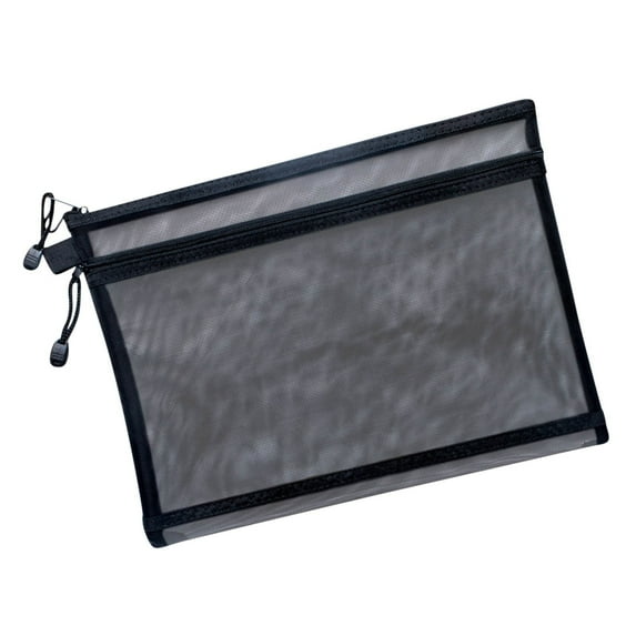 Black Mesh File Folder A5 Size Double Layer Zipper Pouch Transparent ...
