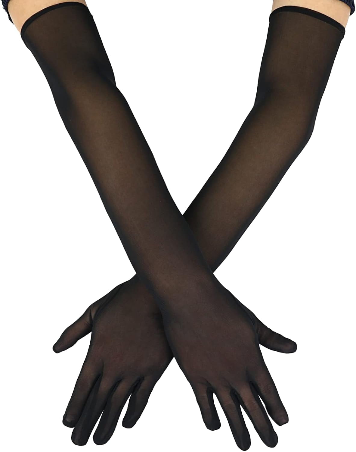 Black Mesh Gloves Long Women's Sexy Sheer Opera Party Dress Wedding ...