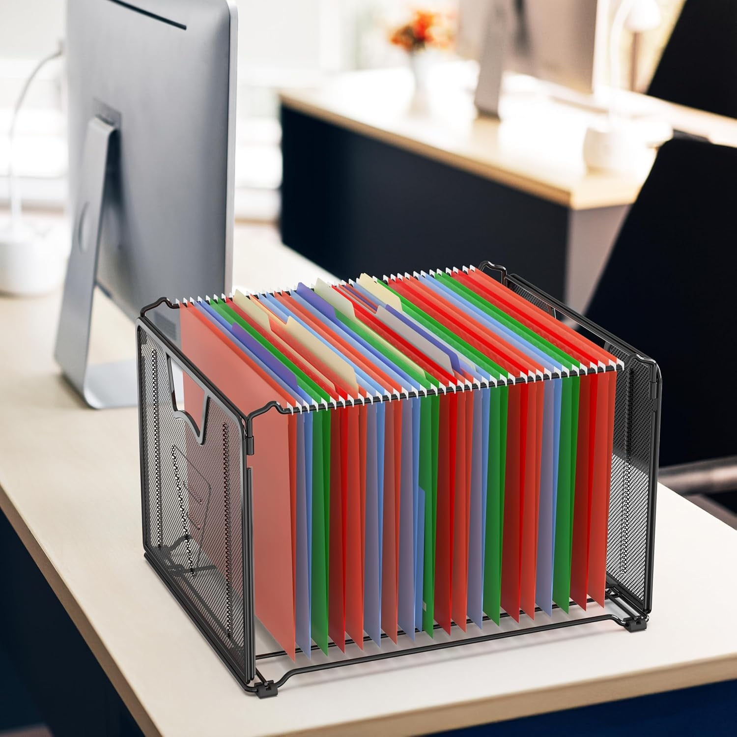 Black Mesh Hanging File Organizer - Space-Saving Office Desk Tool ...