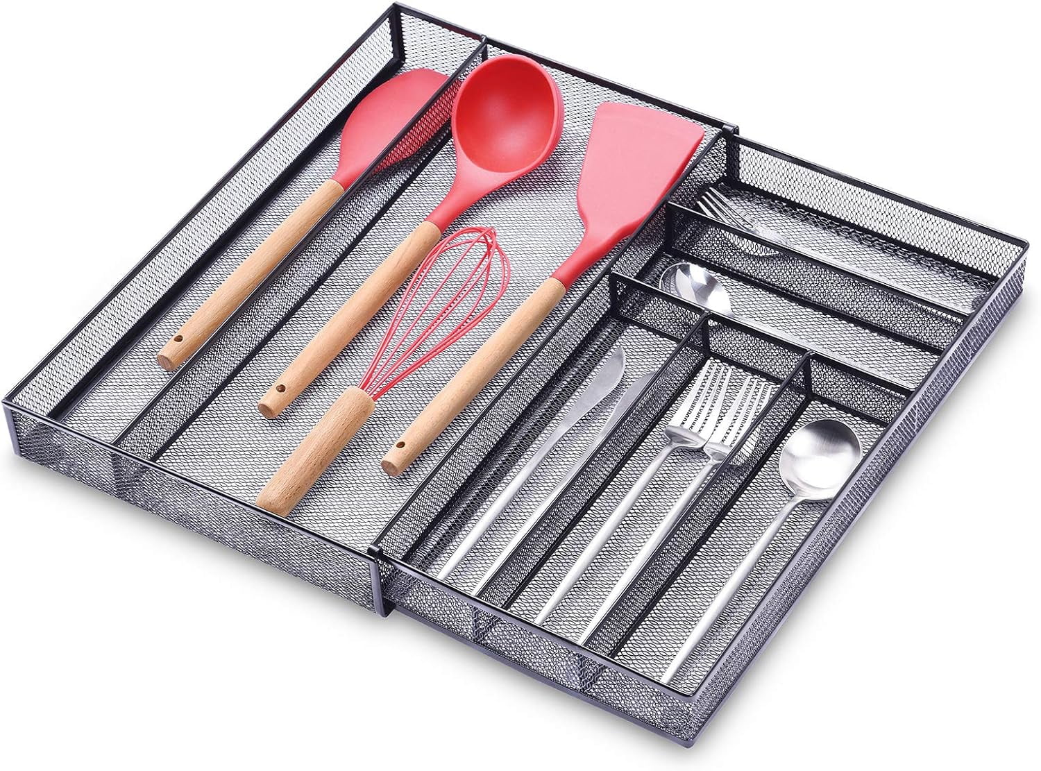 Black Mesh Kitchen Utensil Drawer Organizer with Dividers - Keep Your ...