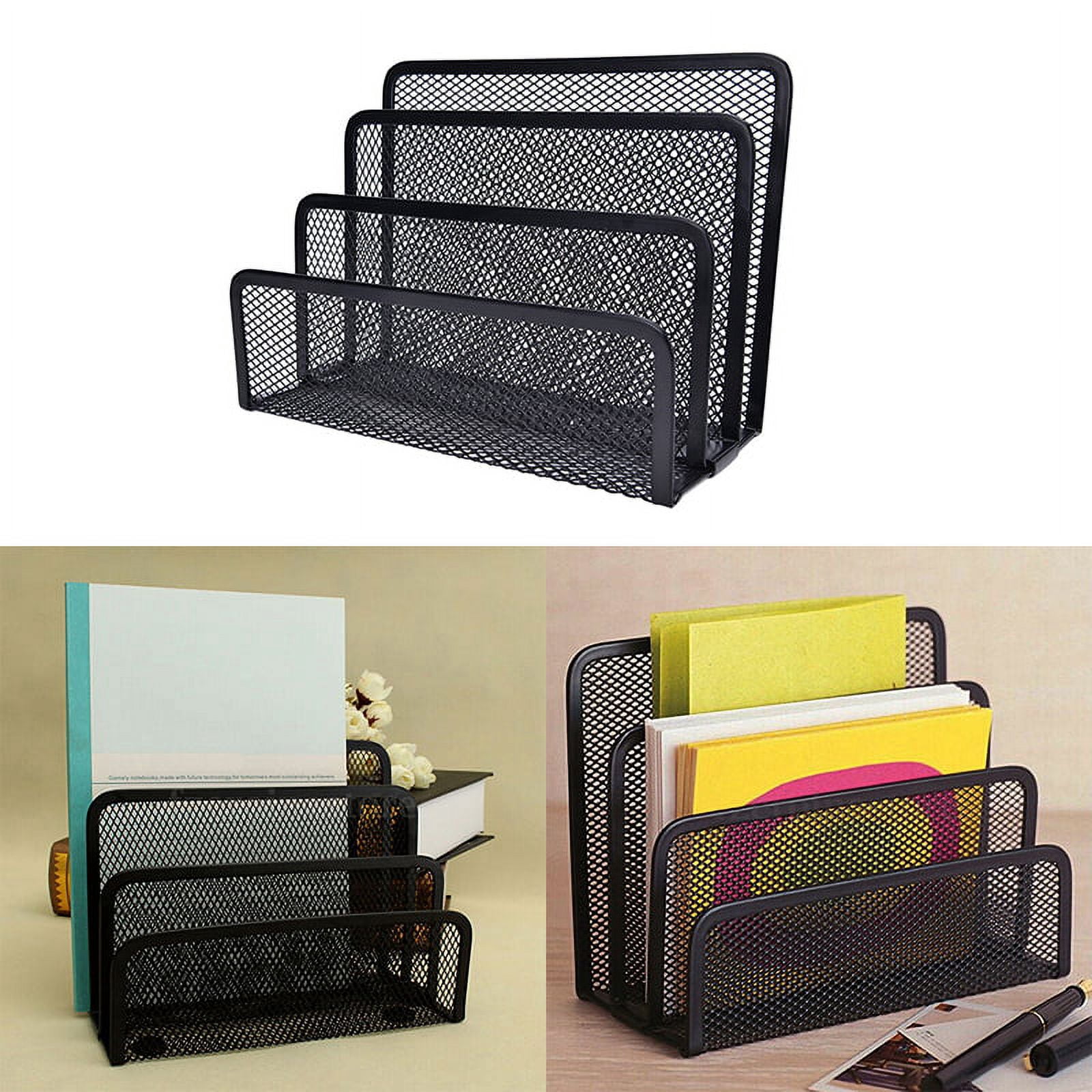 Black Mesh Letter Paper File Storage Rack Holder Tray Organiser Desktop ...
