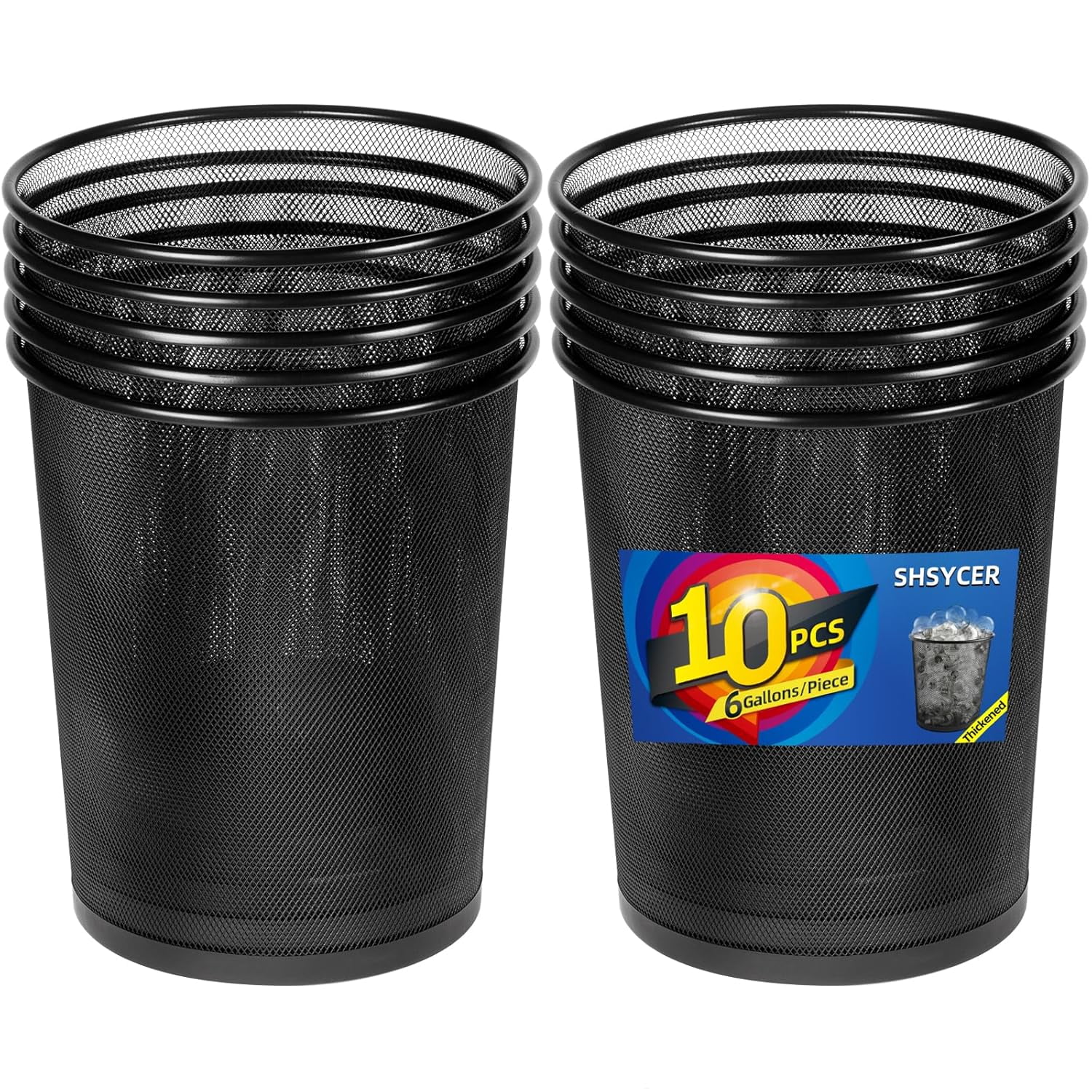 Black Mesh Trash Cans, 10-Pack 6 Gal Mesh Office Trash Can, Open Metal ...