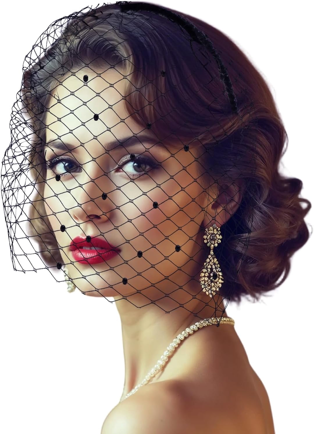 Black Mesh Veil Headband Birdcage Veil 1920s Headpiece for Women Bridal ...