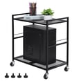 Black Metal 2 Tier Rolling Computer Tower Stand Under Desk For Home ...