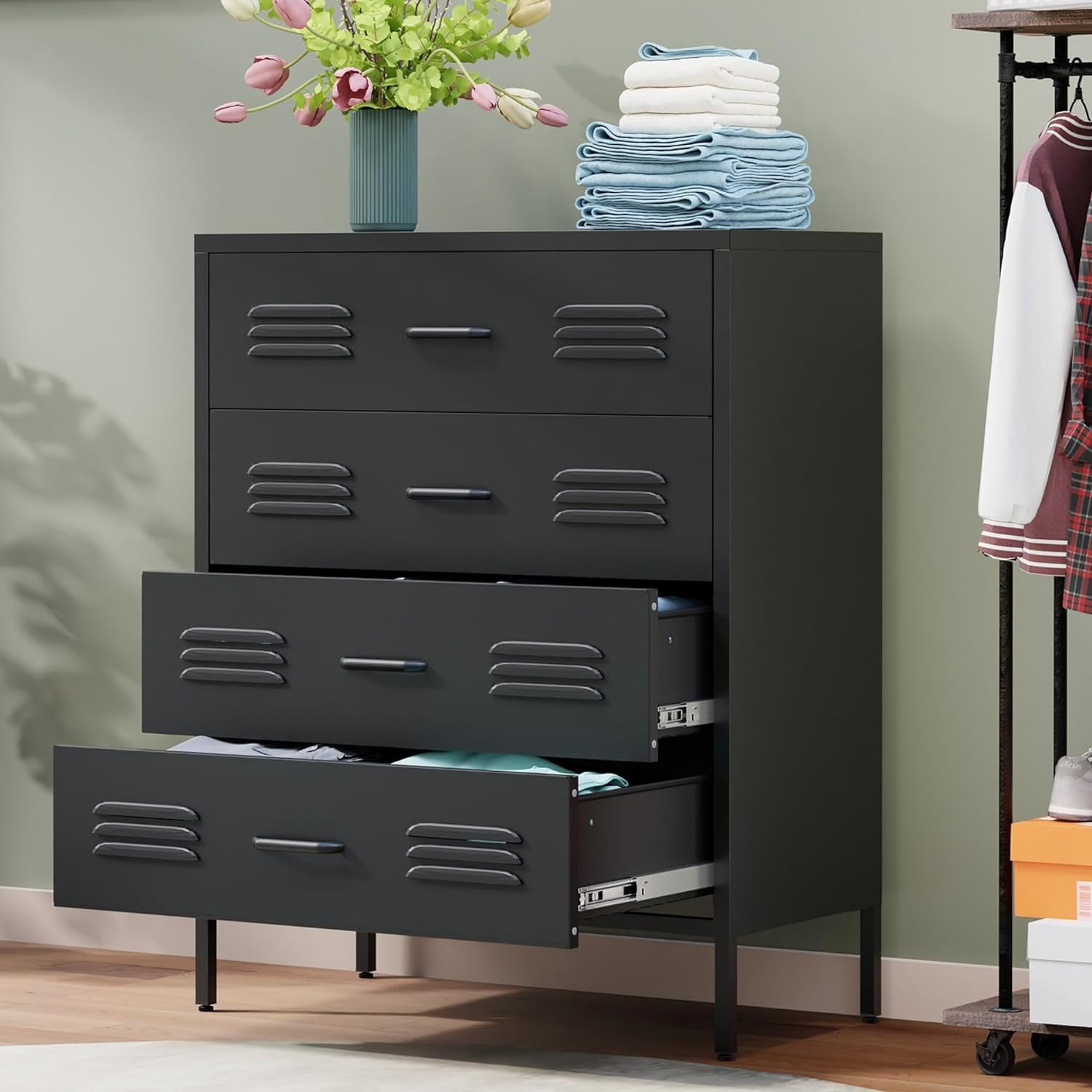 Black Metal 4 Drawer Dresser for Bedroom, Chest of Drawers for Closet ...