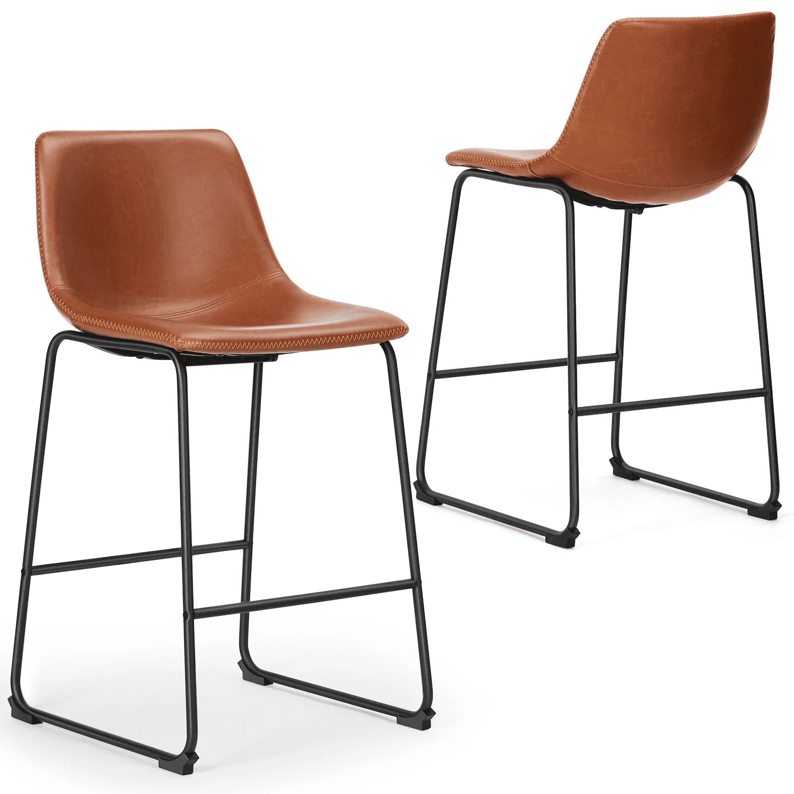 Black Metal Bar Stools Set of 2 - 30" Counter Height with Back Support ...