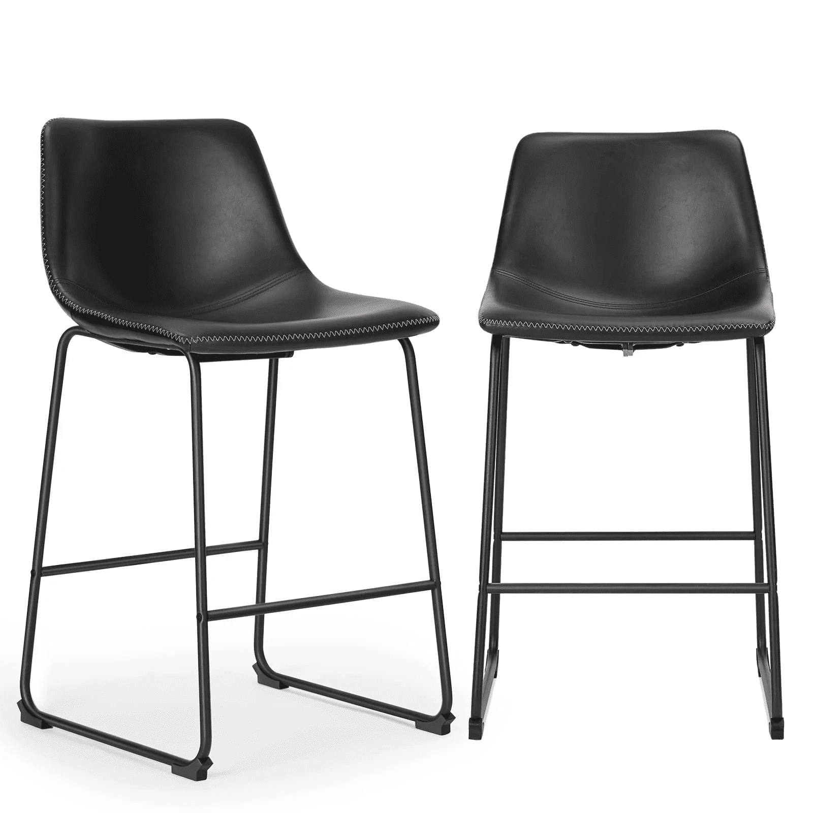 Black Metal Bar Stools Set of 2 - 30" Counter Height with Back Support ...