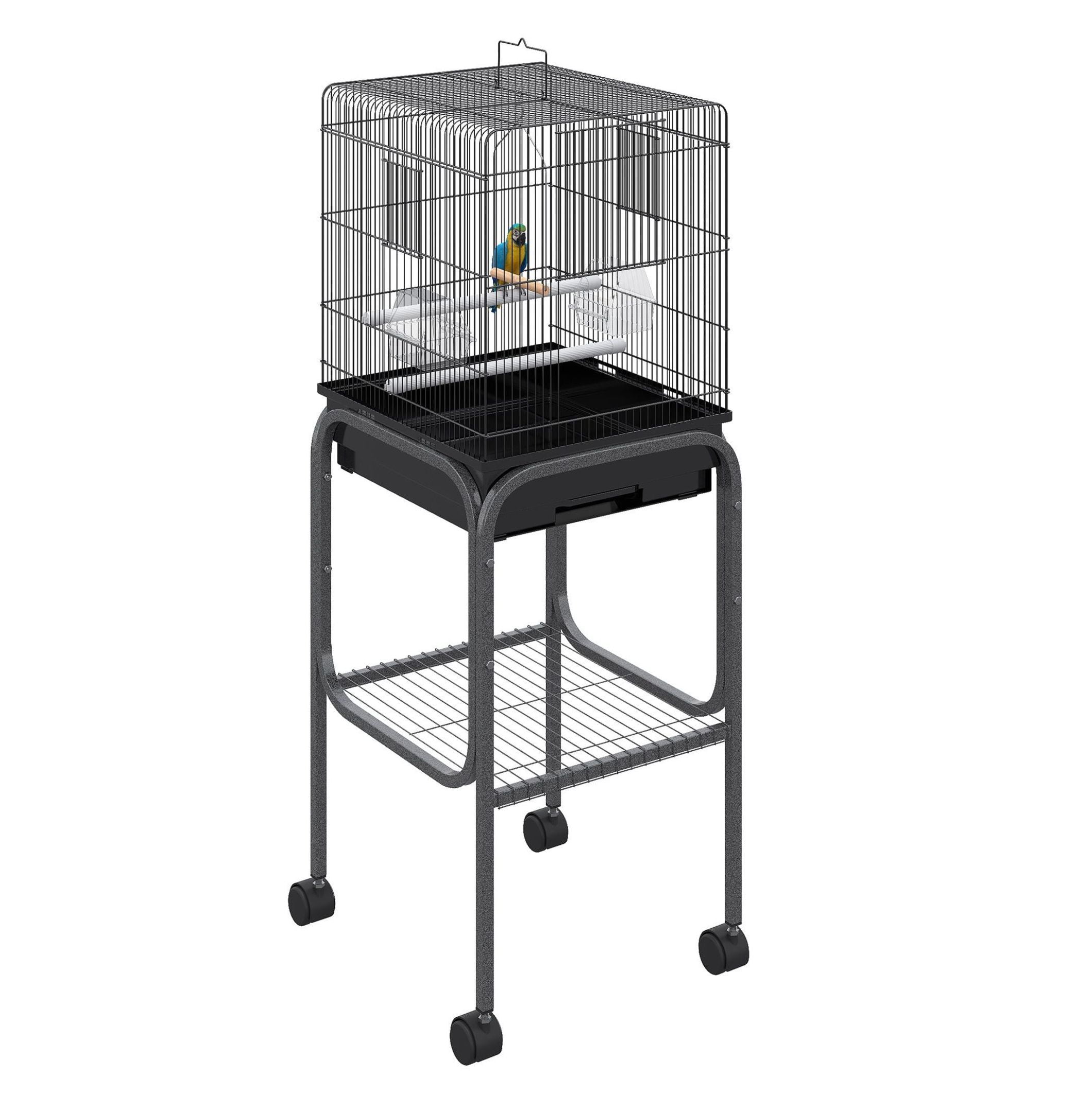 Black Metal Bird Cage with Stand - Rolling Bird Cage for Parakeets ...