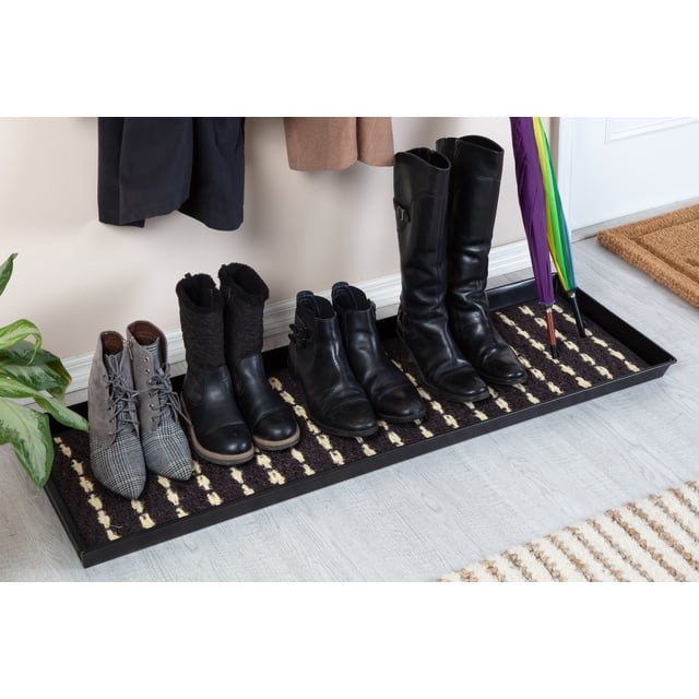 Black Metal Boot Tray with Charcoal Gray & Ivory Coir Insert - Walmart ...