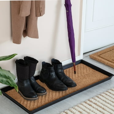 Natural & Recycled Rubber Boot Tray with Tan & Black Chevron Coir ...