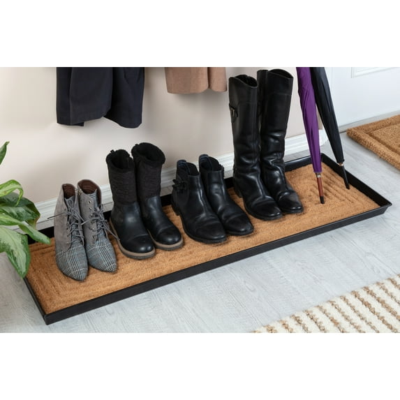 Black Metal Boot Tray with Rectangle Embossed Coir Insert - Walmart.com