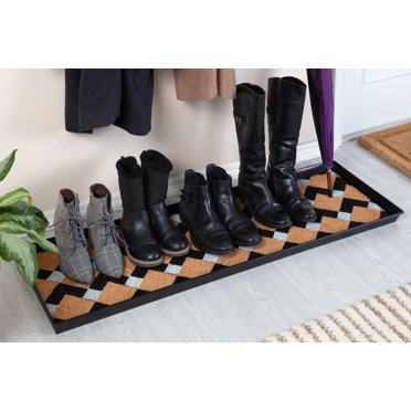 Natural & Recycled Rubber Boot Tray with Tan & Black Chevron Coir ...
