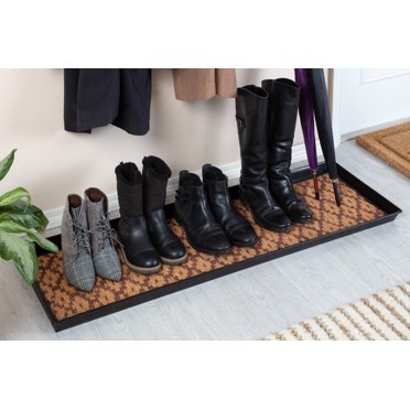 Black Metal Boot Tray with Trellis Coir and Rubber Insert - Walmart.com