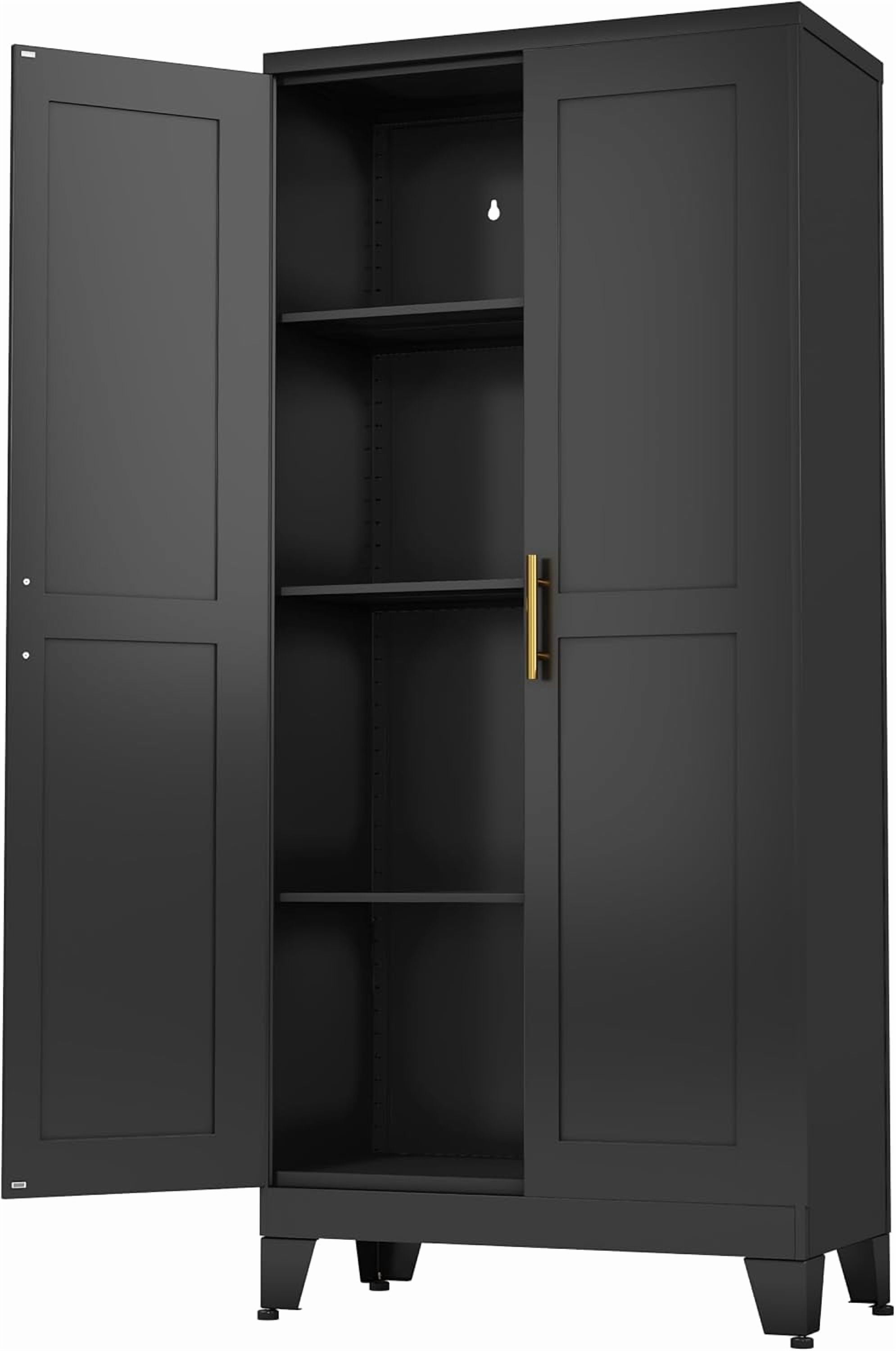 Black Metal Cabinets with Doors and Shelves, 61" H Storage Cabinet ...