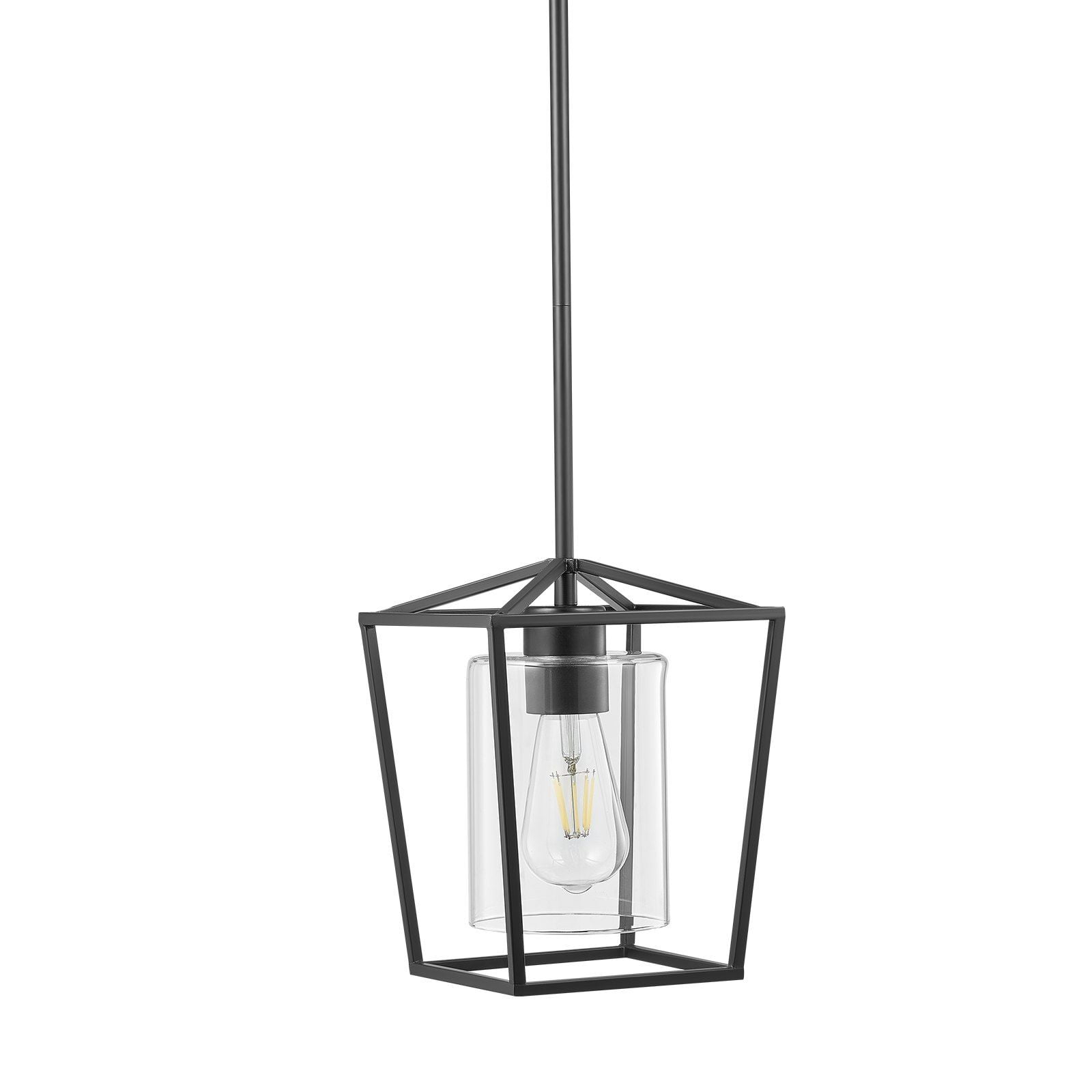 Black Metal Cage Pendant Light with Glass Shade - Industrial Vintage ...