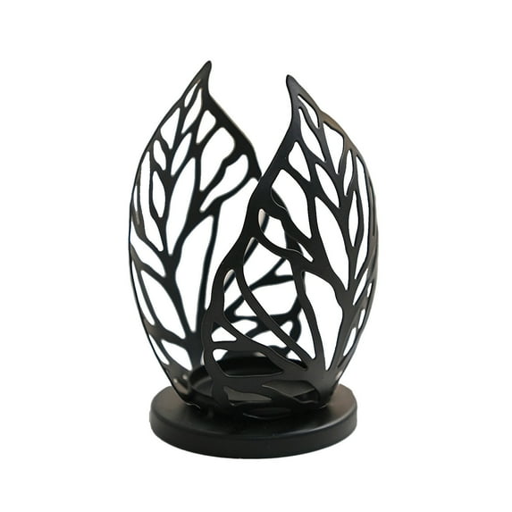 Black Metal Candlestick Cup Hollow Candle Stand With Leaf Design And ...
