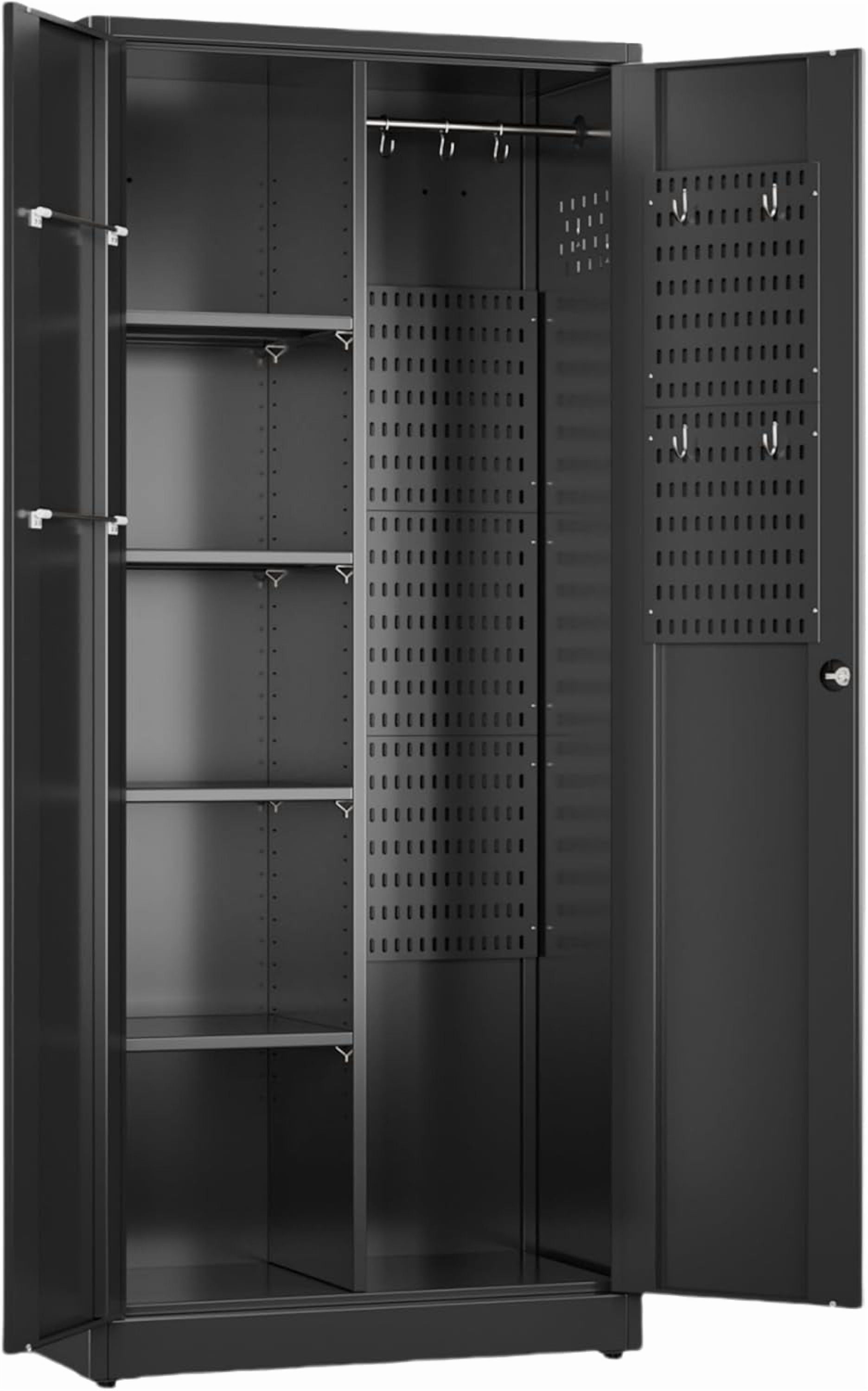 Black Metal Cleaning Tool Storage Cabinet with Lockable Door with Keys ...