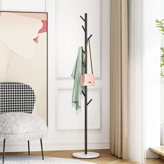 Black Metal Coat Rack, Freestanding with Hooks, Entryway Coat Rack ...