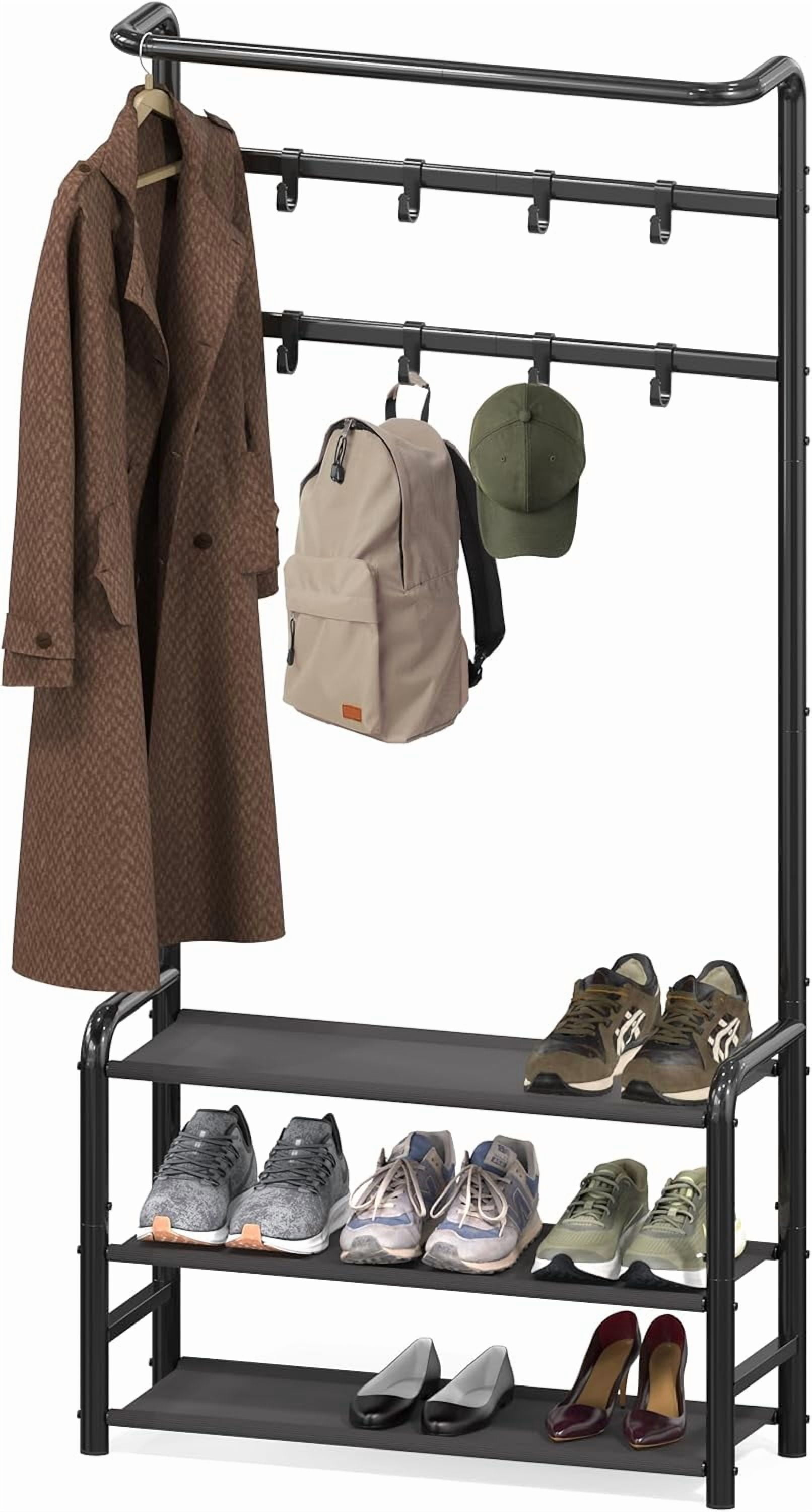 Black Metal Coat Rack with Storage Shelf, Freestanding Hall Tree with ...