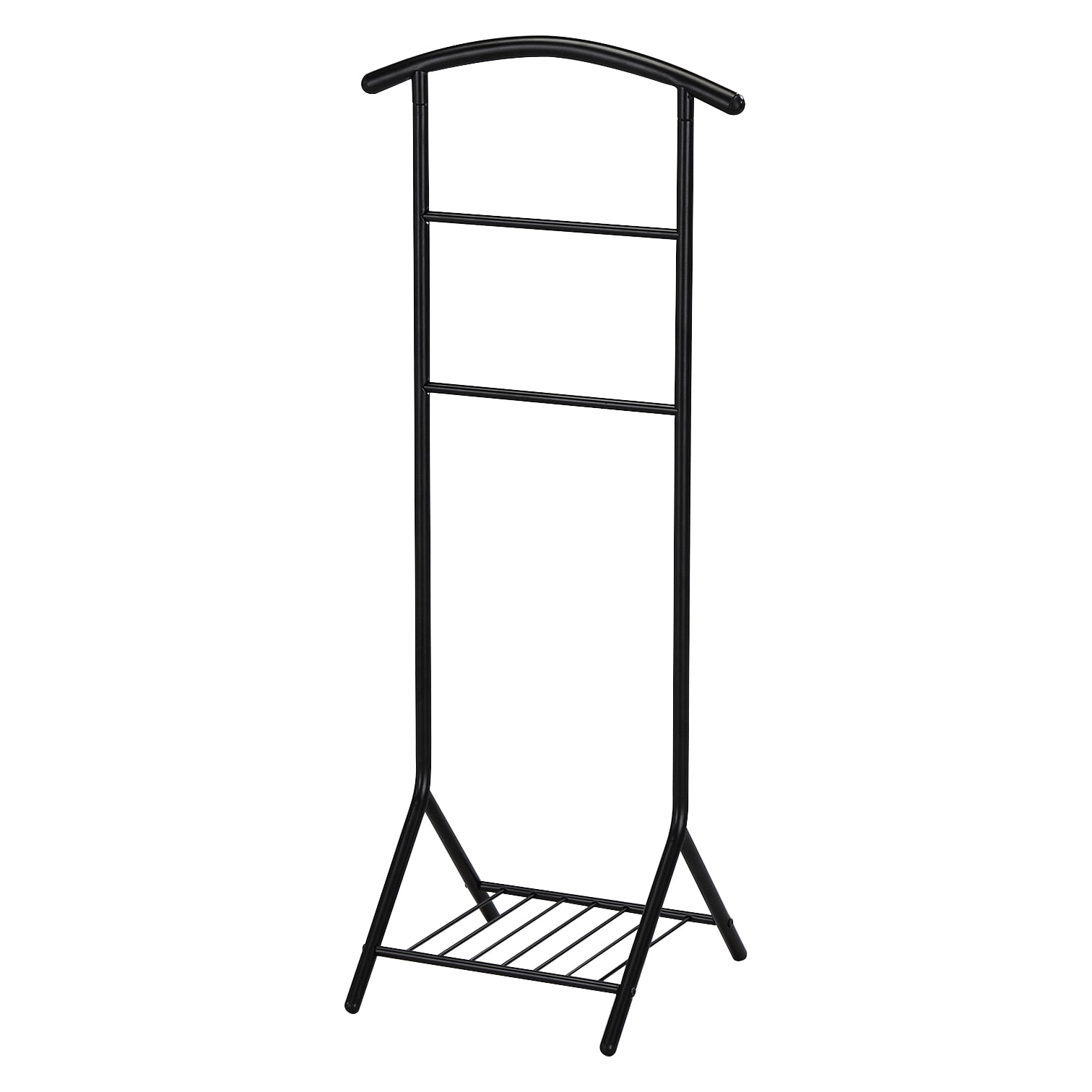 Black Metal Coat Suit Valet Stand Organizer Rack With Storage Shelf ...