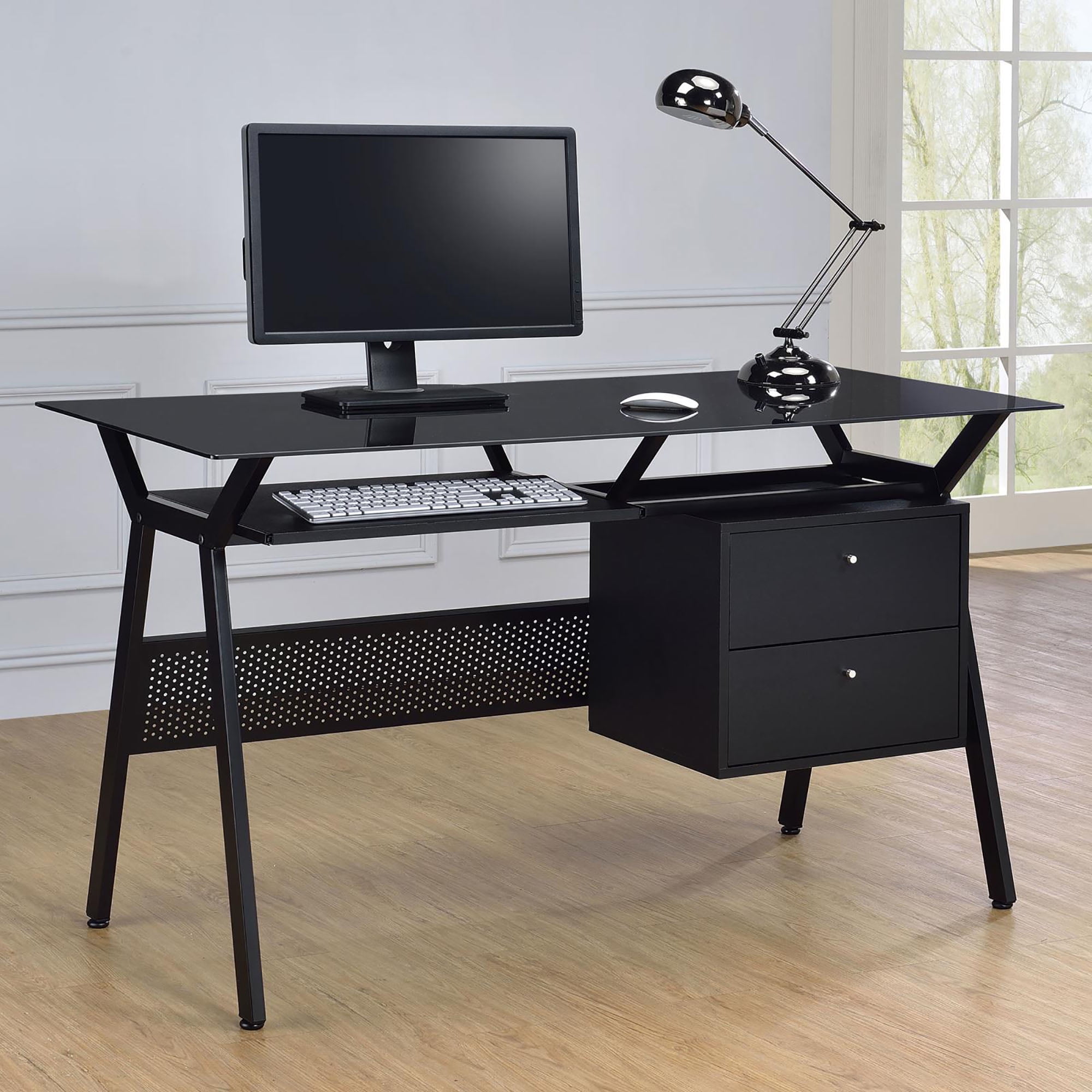 Black Metal Computer Desk with 2 Drawers for Home Office, Spacious ...